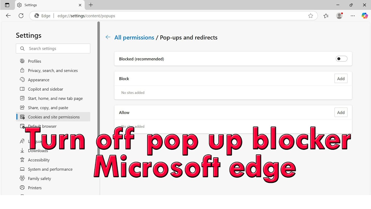 How to turn off pop up blocker microsoft edge 2025 - YouTube