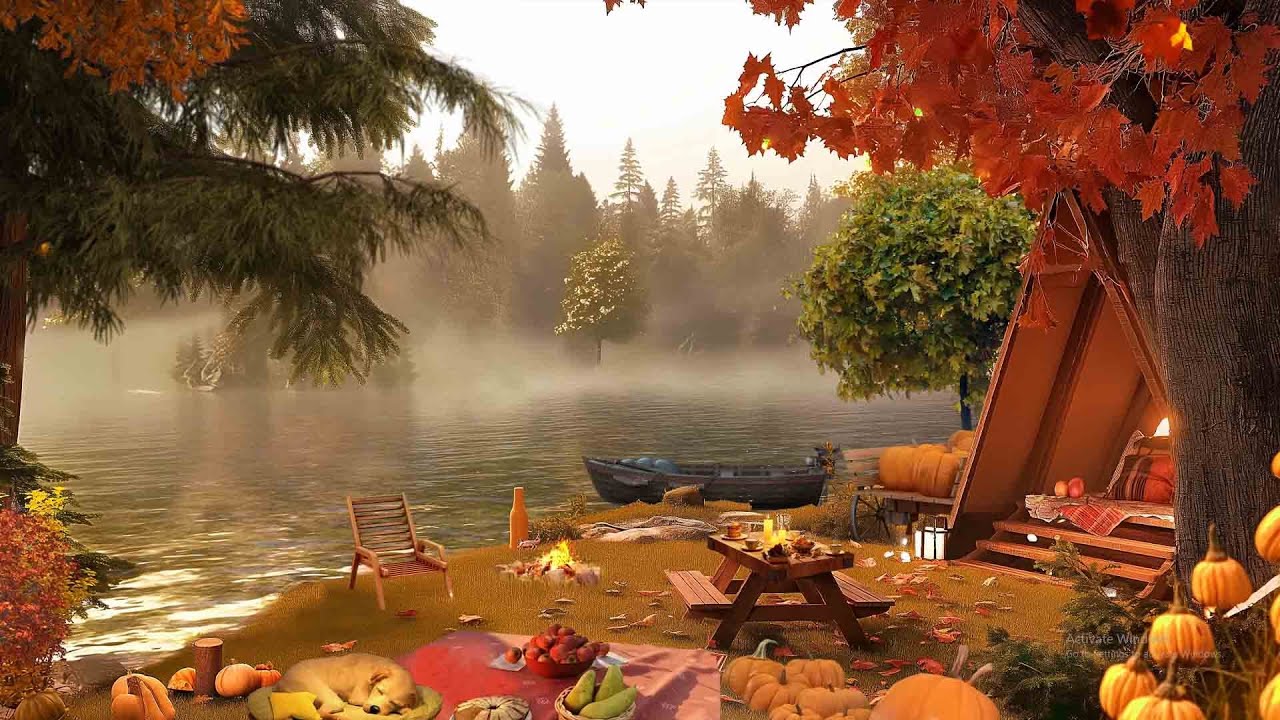 AUTUMN LAKE HOUSE AMBIENCE: Crackling Fire Sounds, Autumn Nature Sounds ...