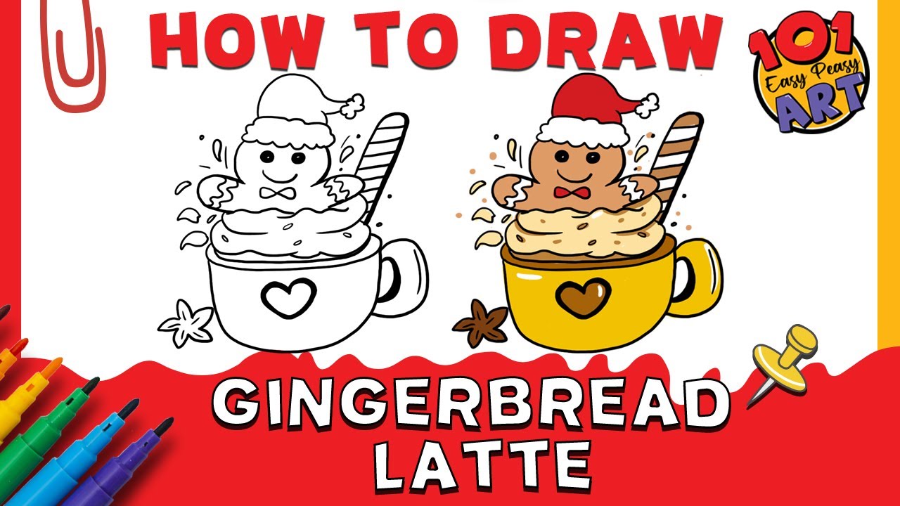 HOW TO DRAW A GINGERBREAD LATTE | CUTE WINTER ART - YouTube