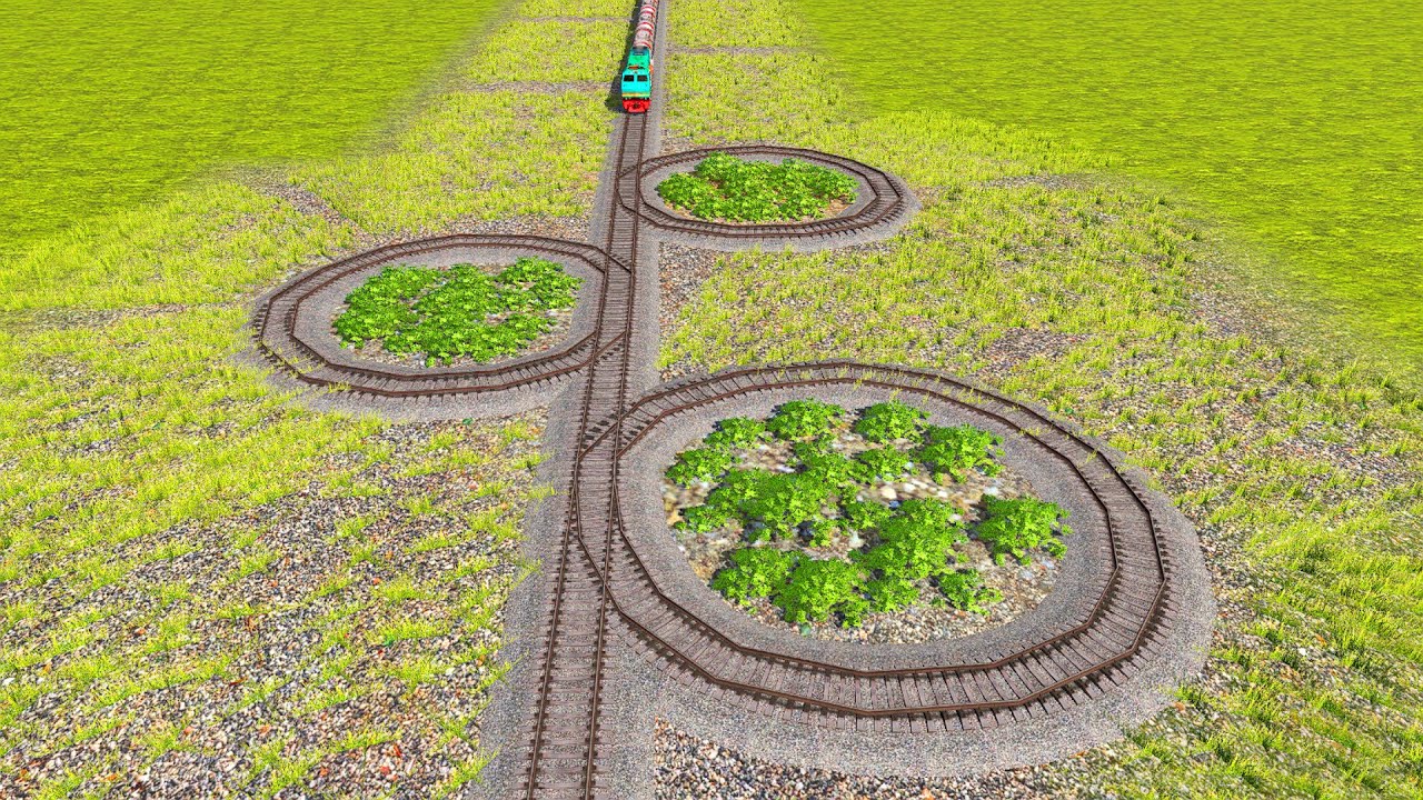 2 TRANSPORTING TRAINS PASSING THE TRACKS TRIPLE CIRCLE RAILROAD TRACK ...