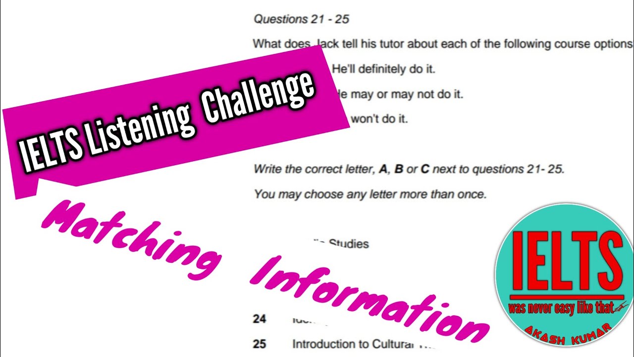 Matching Information - IELTS Listening Challenge | Challenge No. 3 ...