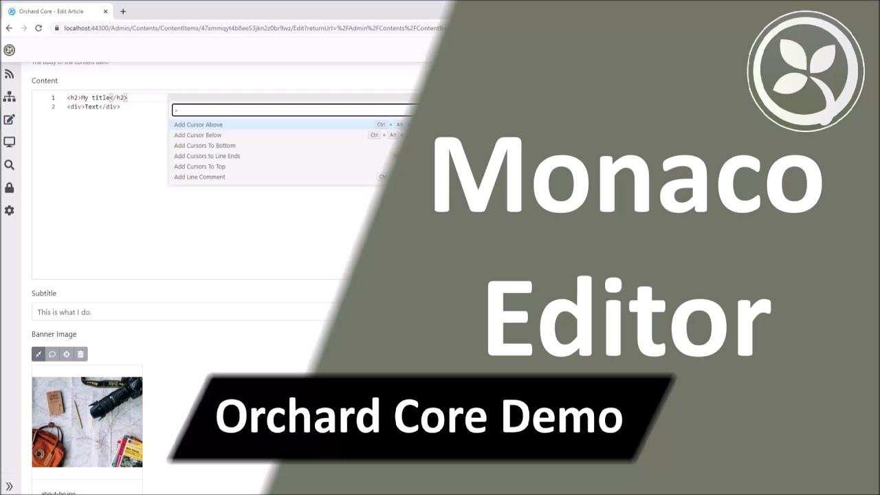 Monaco Editor - Orchard Core Demo - YouTube