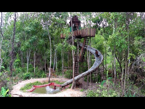 Build Highest House On Tree And Build Water Slide Around House With ...