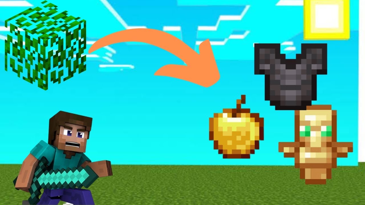 minecraft but leaves give me op items | minecraft pe - YouTube