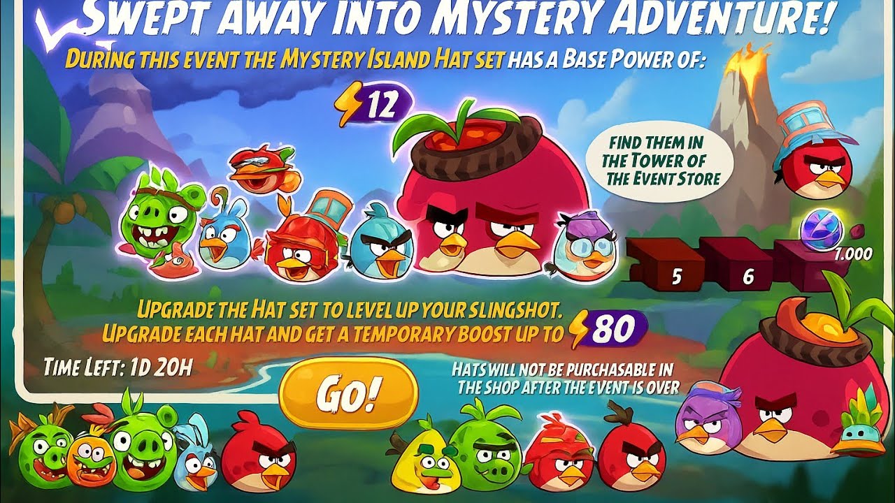 The Squawk-Alyptic Adventure level 1-8, Mystery Island hat set | Angry ...