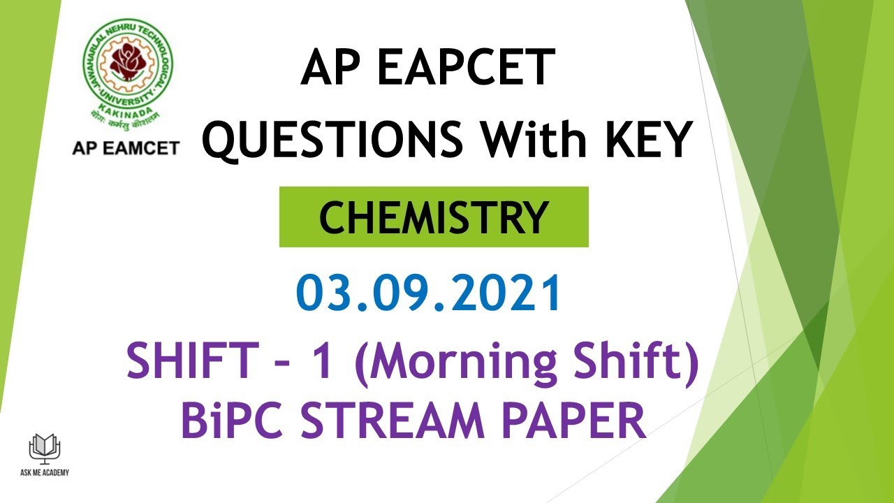 AP EAPCET / EAMCET BiPC 2021 Question paper Chemistry (Q 121 - 160) 03. ...