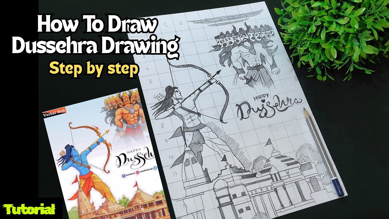 Drawing For Dussehra Step by step ️ | Shree Ram Ji vs Ravan Drawing ...