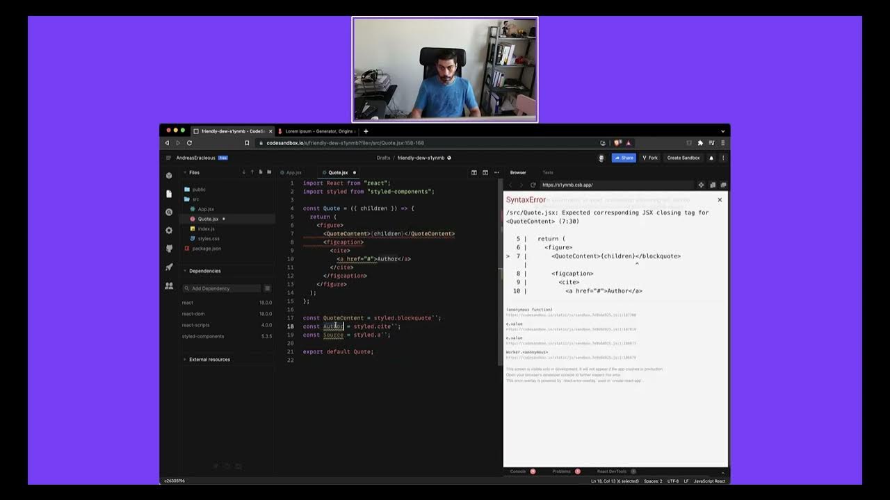 Create Quotes Component in ReactJS using Styled Components - YouTube