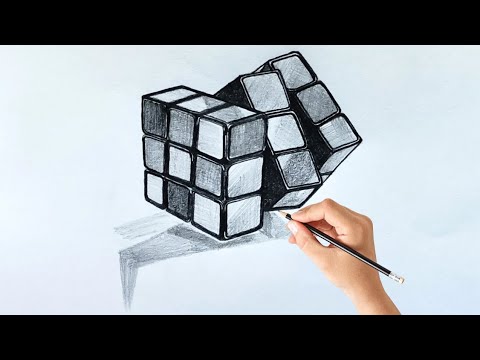 Drawing a Realistic Rubik's Cube - Pencil Sketch Tutorial | How to draw ...