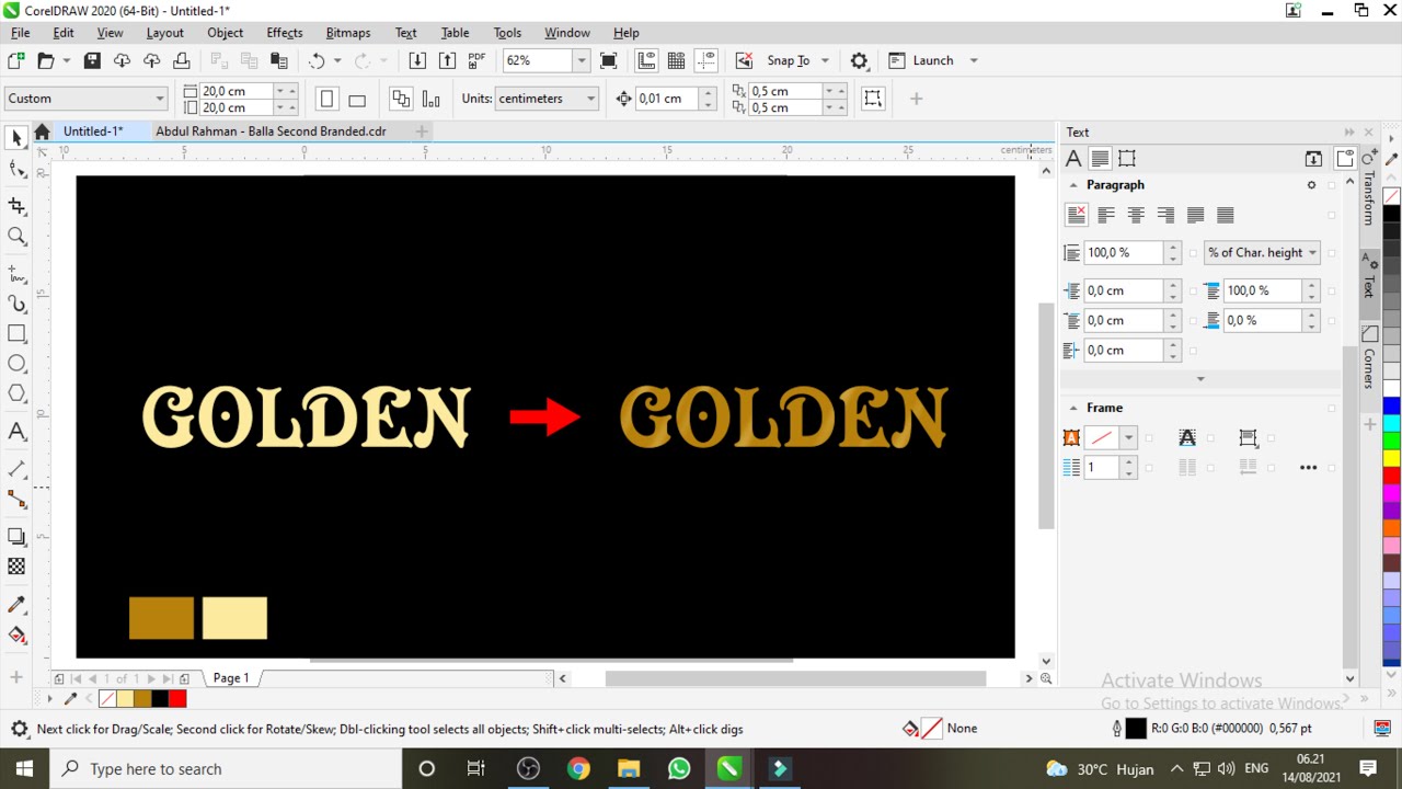 TUTORIAL CARA MEMBUAT EFEK WARNA GOLD ATAU EMAS DI CORELDRAW - YouTube