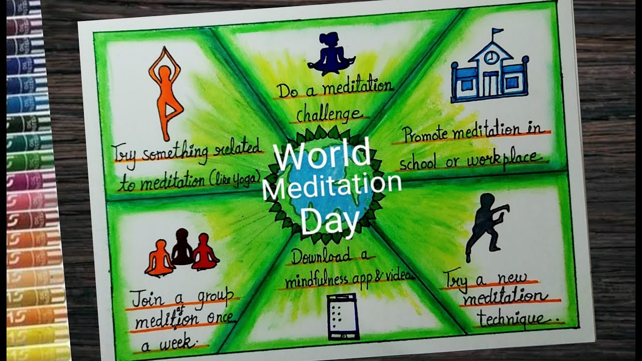 World Meditation Day poster drawing l How to draw Meditation Day step ...