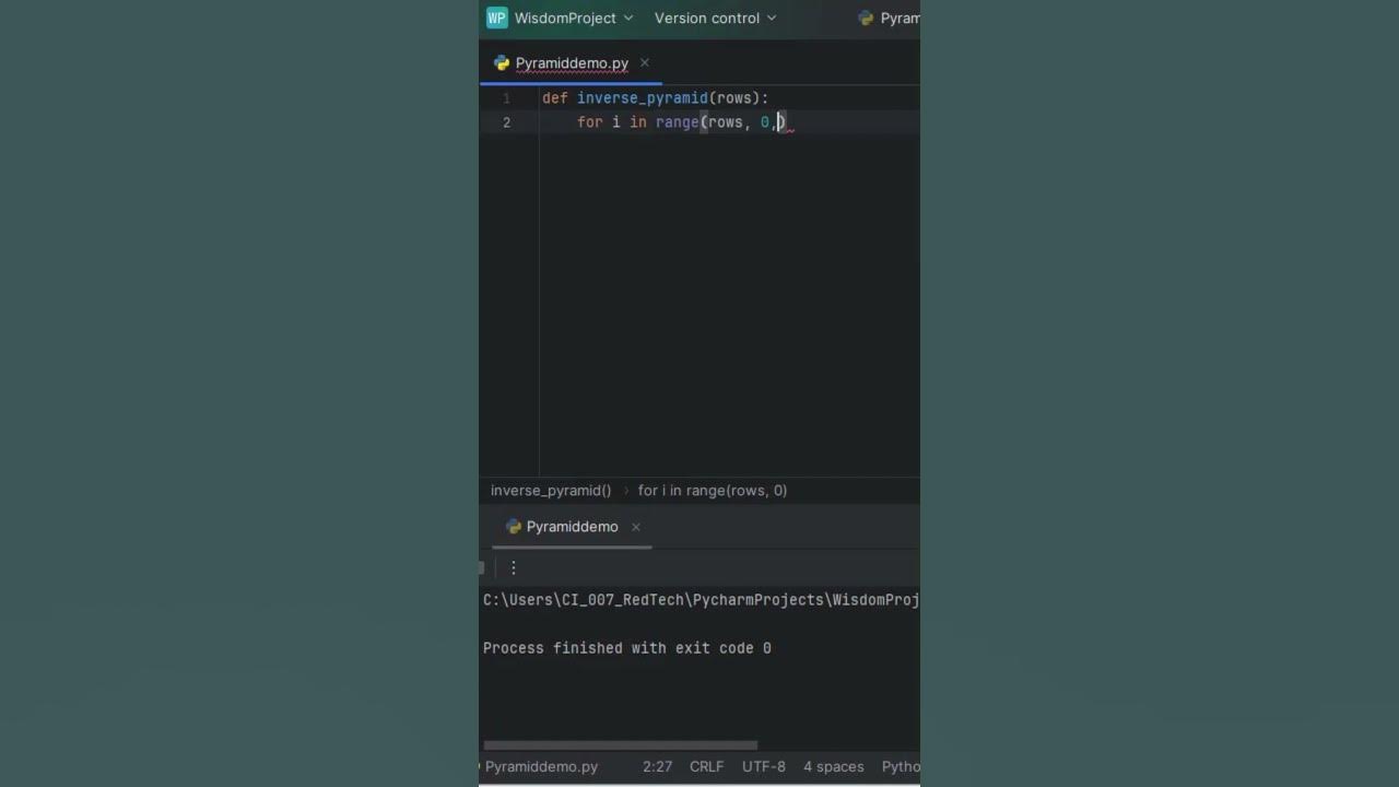 Python Inverse Pyramid Make Code Pyramid Pattern Pythonprogramming Python Coding Phython 