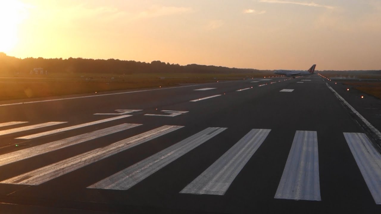 Eurowings Europe A319 flight takeoff Hamburg at SUNSET runway 33 - YouTube