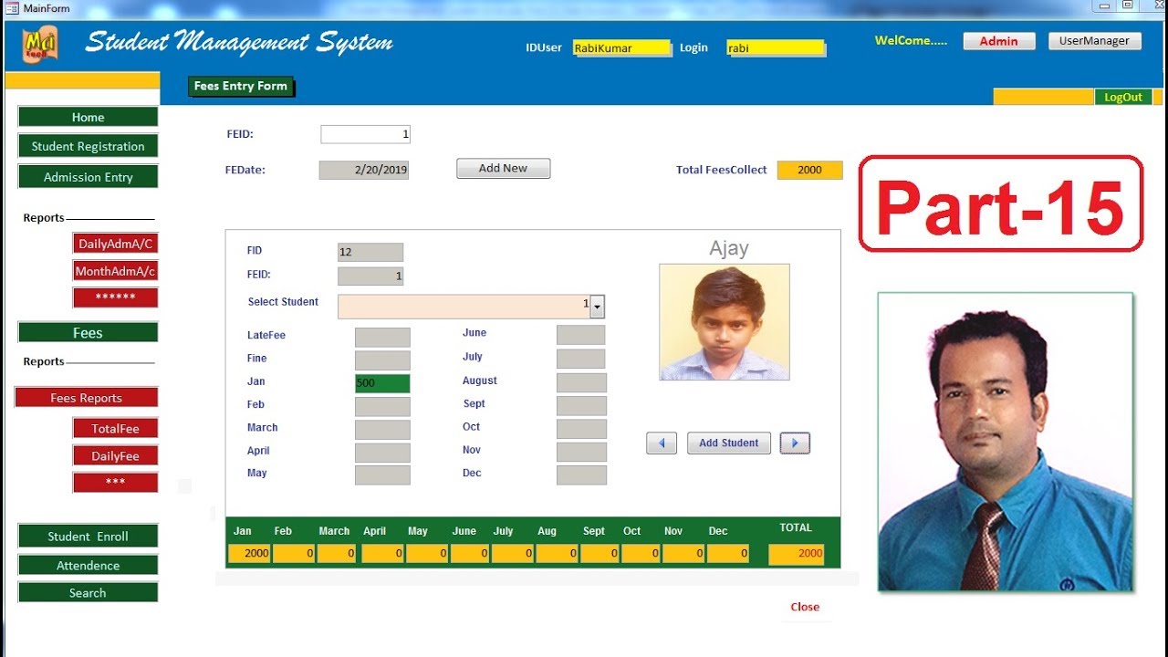 Student Management System in Access 2007 Part 15 -Fees Monthly Amount - YouTube