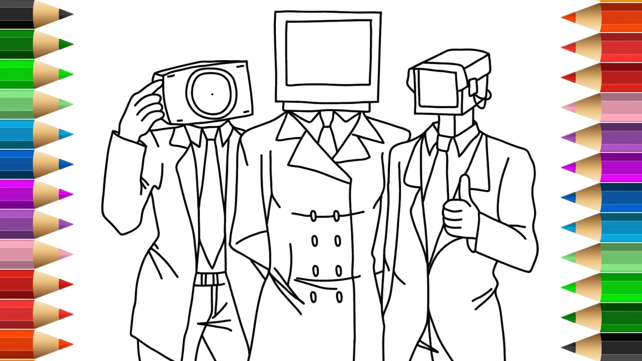 Three men, skibidi speaker man TV man and Cameraman colouring / skibidi ...