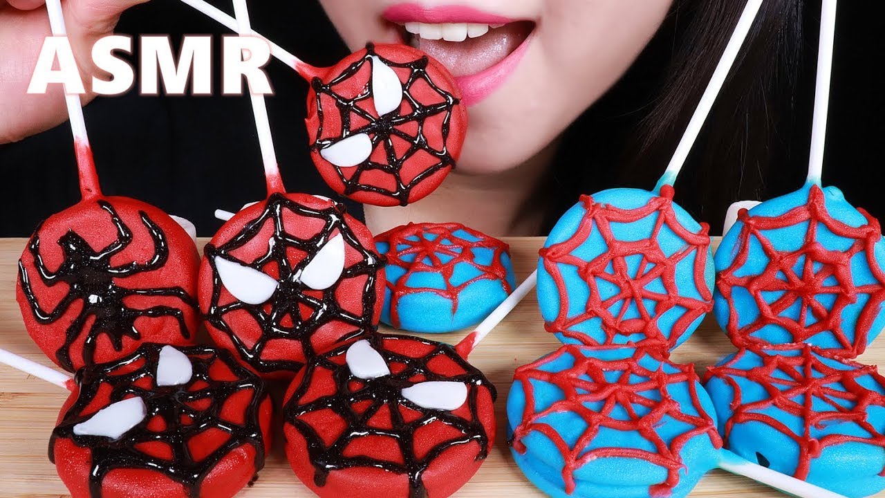 ASMR EATING SOUNDS Avengers theme Spider-Man Cookie Pops, Cake Pops ...