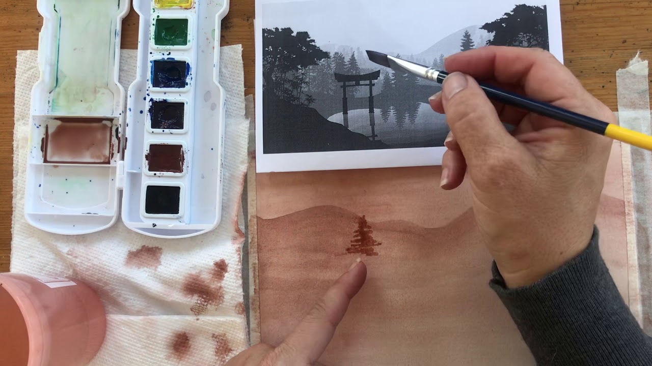 How to Paint a One Color Watercolor Landscape, Part 2 - YouTube