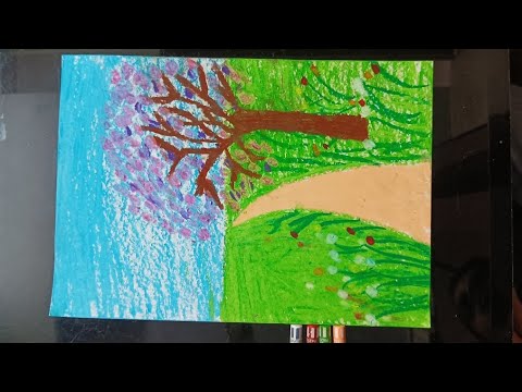 How to draw oil pasting tree farming drawing 🖍 - YouTube