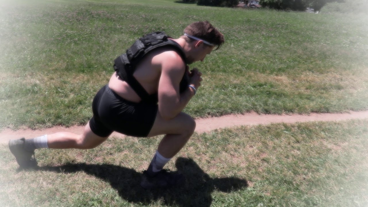 Brandon - 20lb weighted vest army lunges, uphill - YouTube