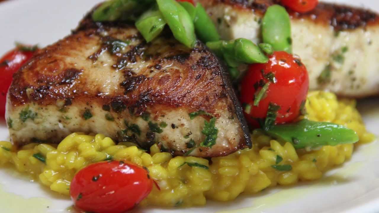 Pan Seared Swordfish over Saffron Risotto at Brandl. Restaurant Fresh ...