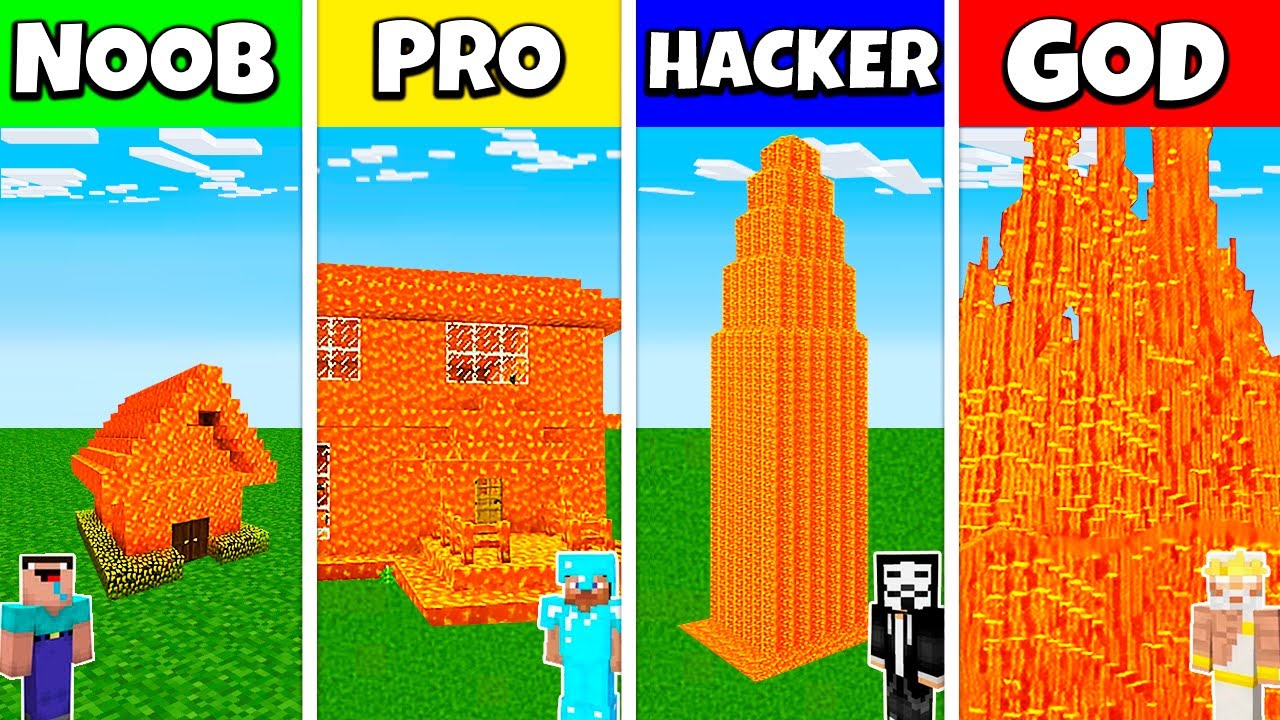 LAVA BLOCK HOUSE BASE BUILD CHALLENGE - Minecraft Battle NOOB vs PRO vs ...