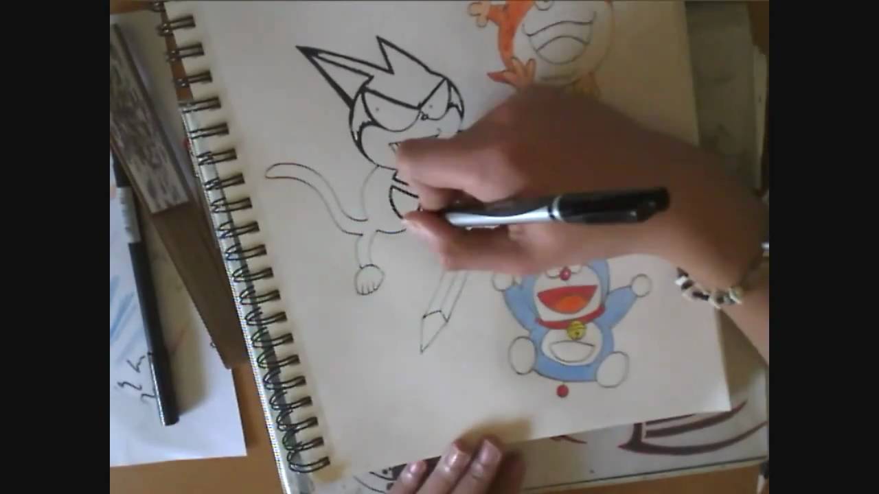 Drawing Kuro-chan, Doraemon and Mojacko - YouTube
