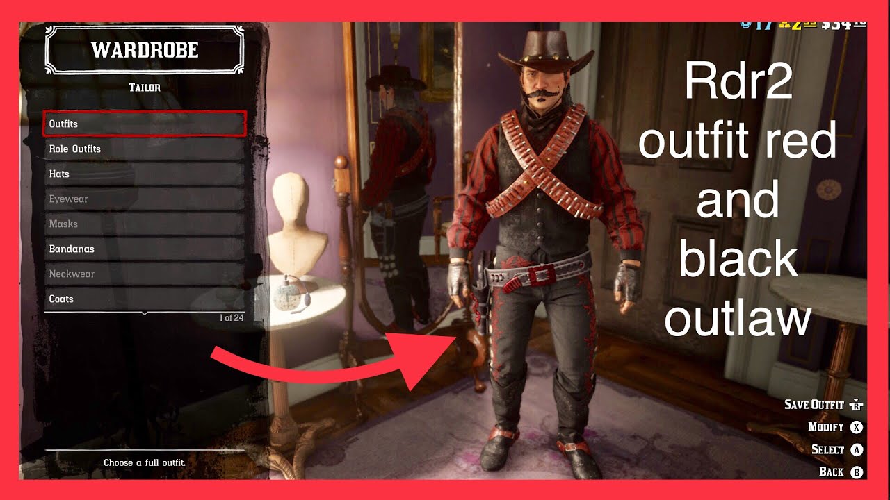 Red dead redemption 2 online outfit customization outlaw red and black ...