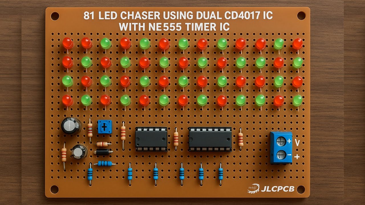 81 LED Chaser Using Dual CD4017 & NE555 Timer IC | LED Running Light ...