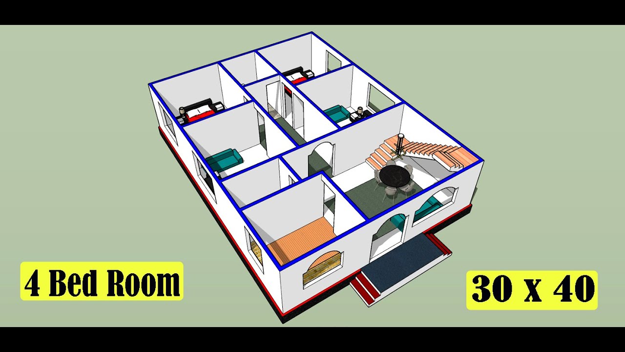 30 by 40 modern home design with 4 bed rooms II 1200 sqft ghar ka ...