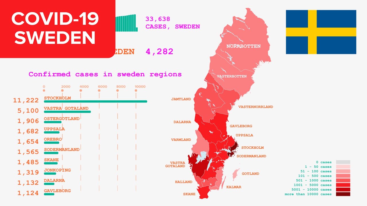 Sweden. Coronavirus Spread Map in Sweden regions. Timeline 6-Mar to 30 ...
