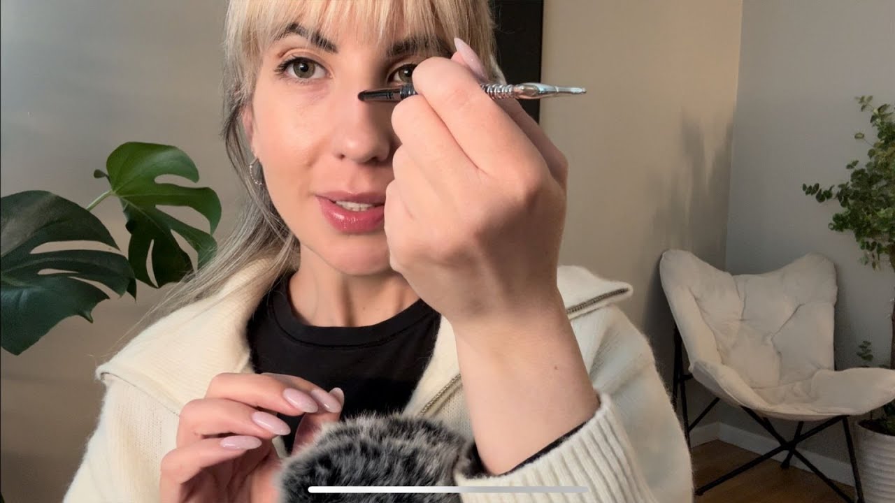 ASMR Face Tracing & Brushing to Help You Relax / Inaudible Whispering ...