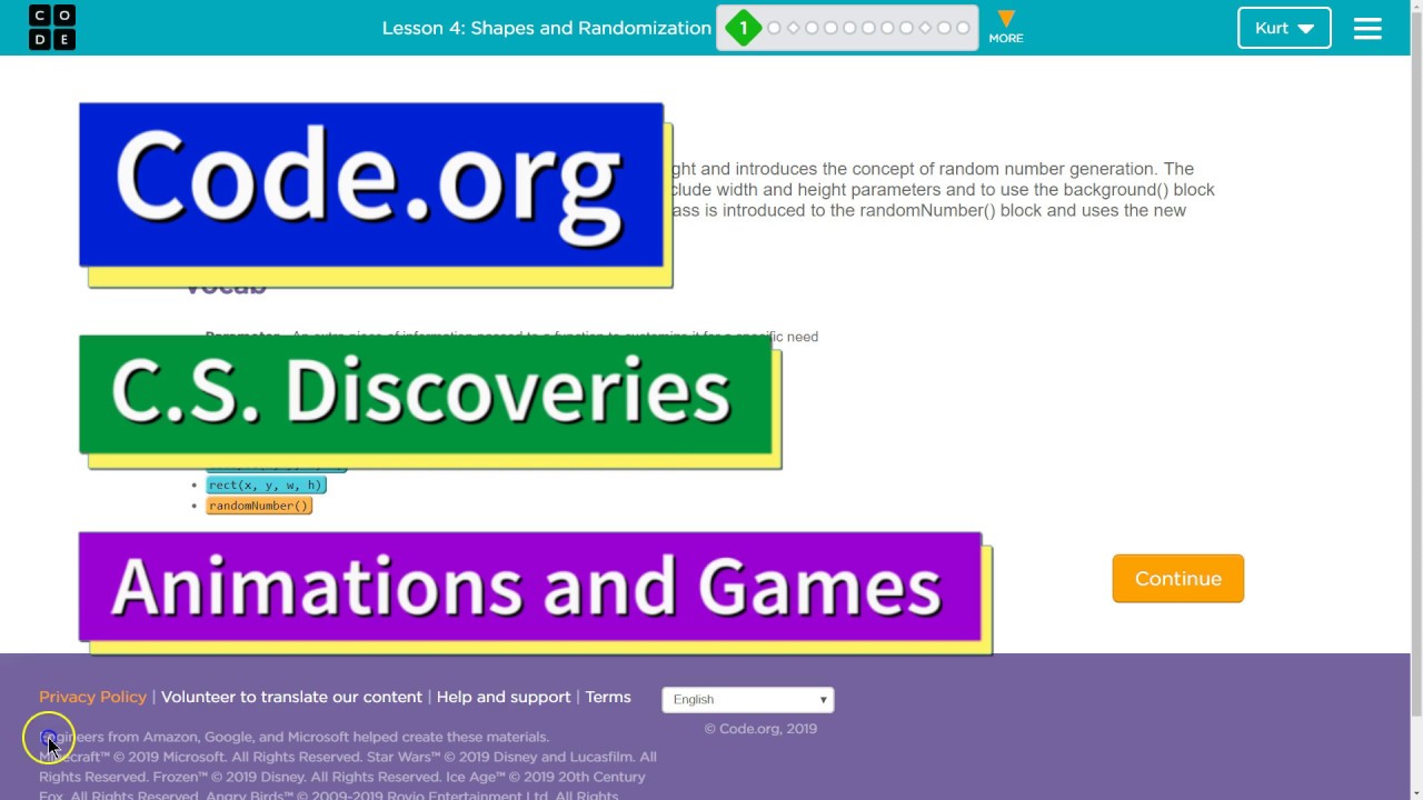 Shapes and Randomization Lesson 4.1 in 2019 - Code.org CS Discoveries ...
