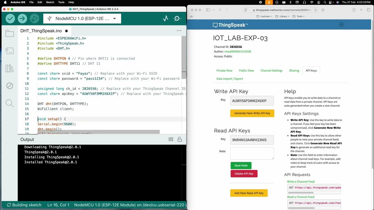 IoTAP Lab | Exp 03 | Send Temp and Humidity to ThingSpeak Cloud - YouTube