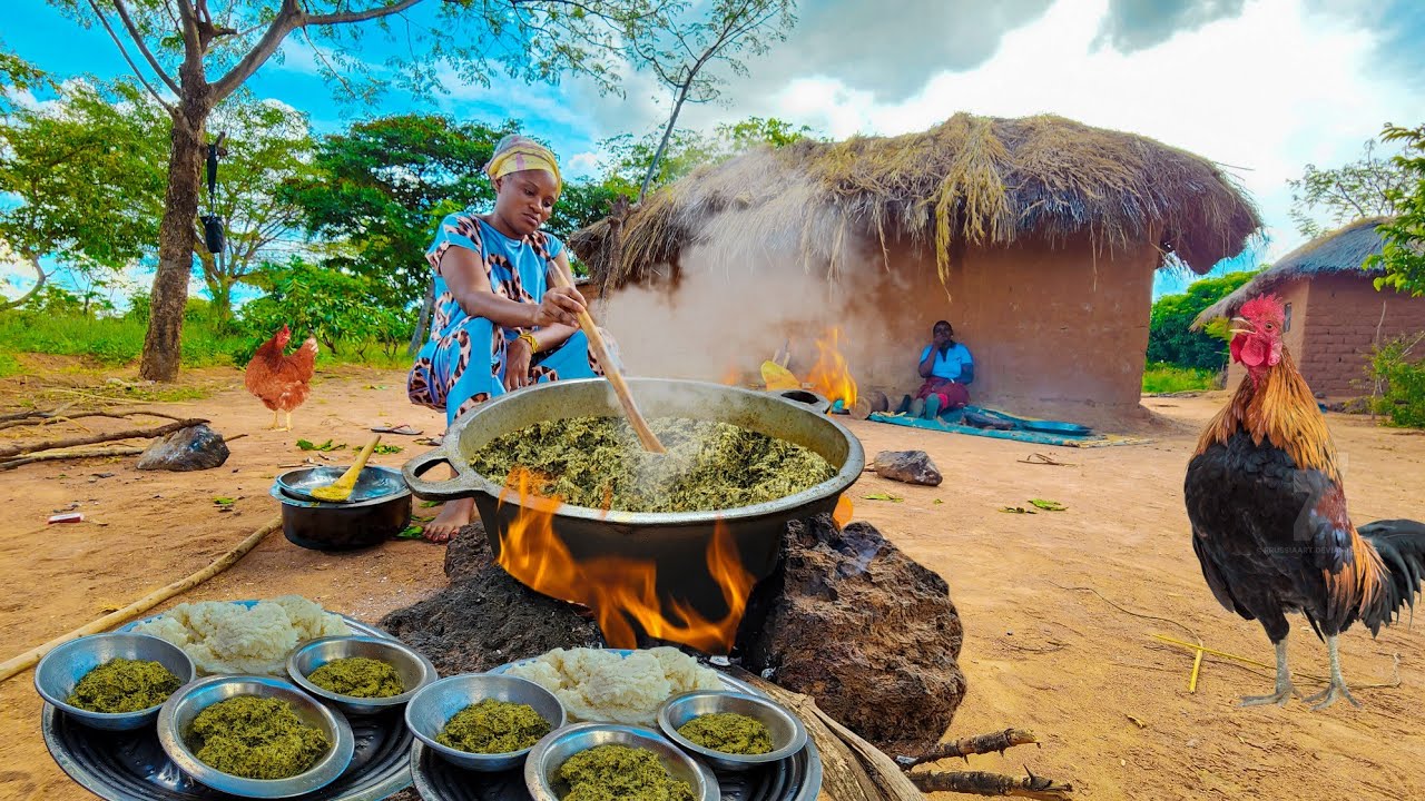 Cooking Delicious African Traditional vegetables With Corn Flour For ...