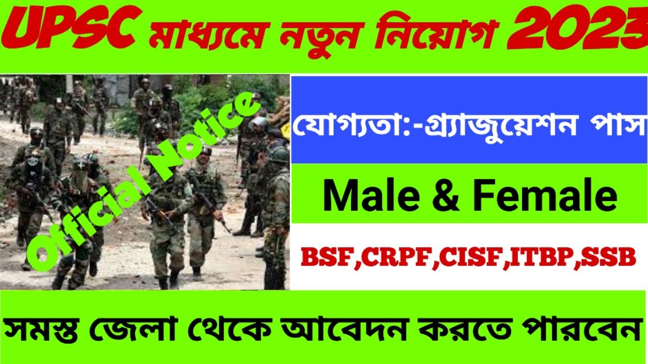 UPSC CAPF 2023 Notification Out For 322 Vacancy(BSF,CRPF,CISF,ITBP,SSB ...