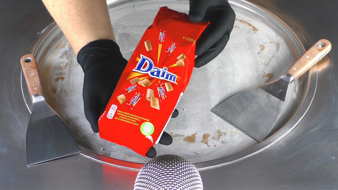 ASMR - Daim Ice Cream Rolls with Caramel Chocolate | oddly satisfying ...