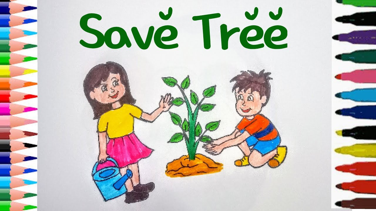 Save Tree Save Earth drawing for kids || Save Earth Save Tree drawing ...