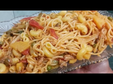 Macaroni & Spaghetti Mix Recipe||Chicken Vegetable Macaroni Spaghetti ...