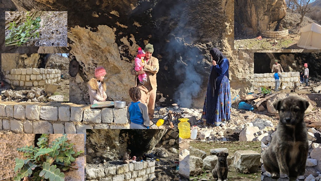 Nomadic life building a wall with mud and stones in nature - YouTube