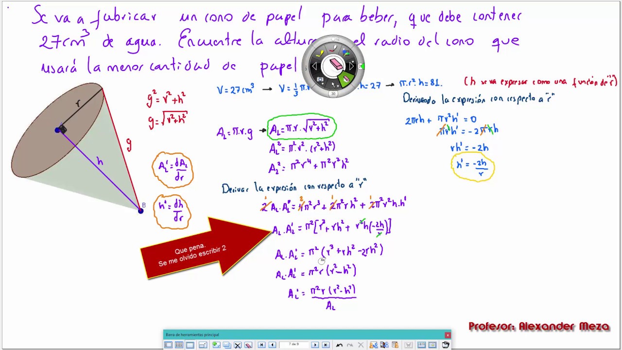 Minimizar el área lateral de un cono - YouTube