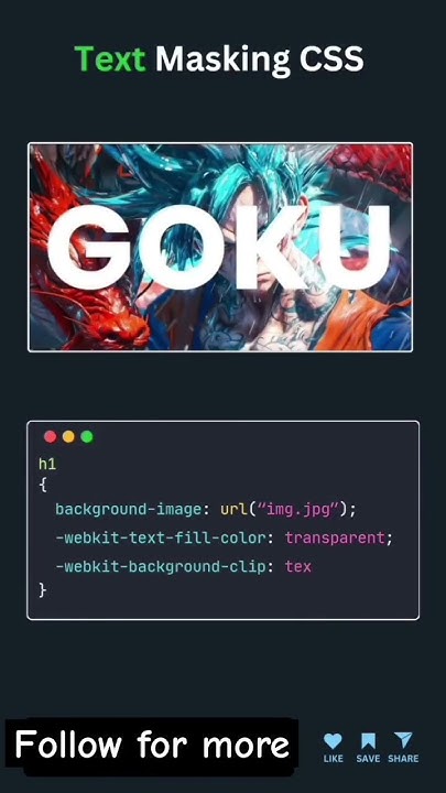 Text masking in CSS #maskingtutorial #cssproperty #css3 #textanimationvideo #trending #goku # ...