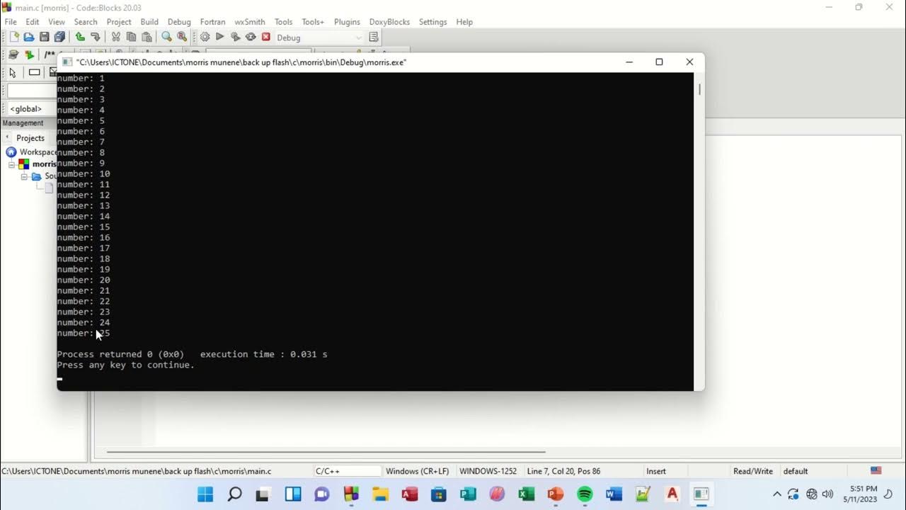 Display numbers 1 to 25, odd and even numbers using for loop in C - YouTube