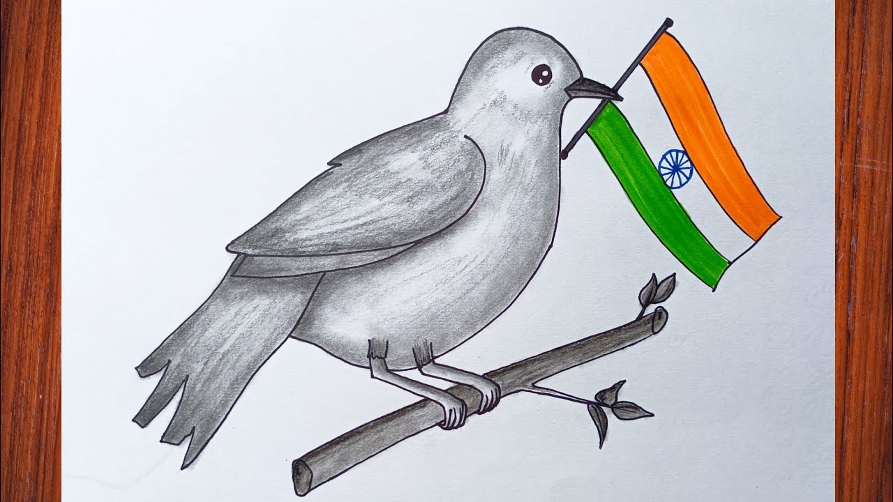 How to draw Bird easy drawing/Republic day Bird drawing with pencil ...