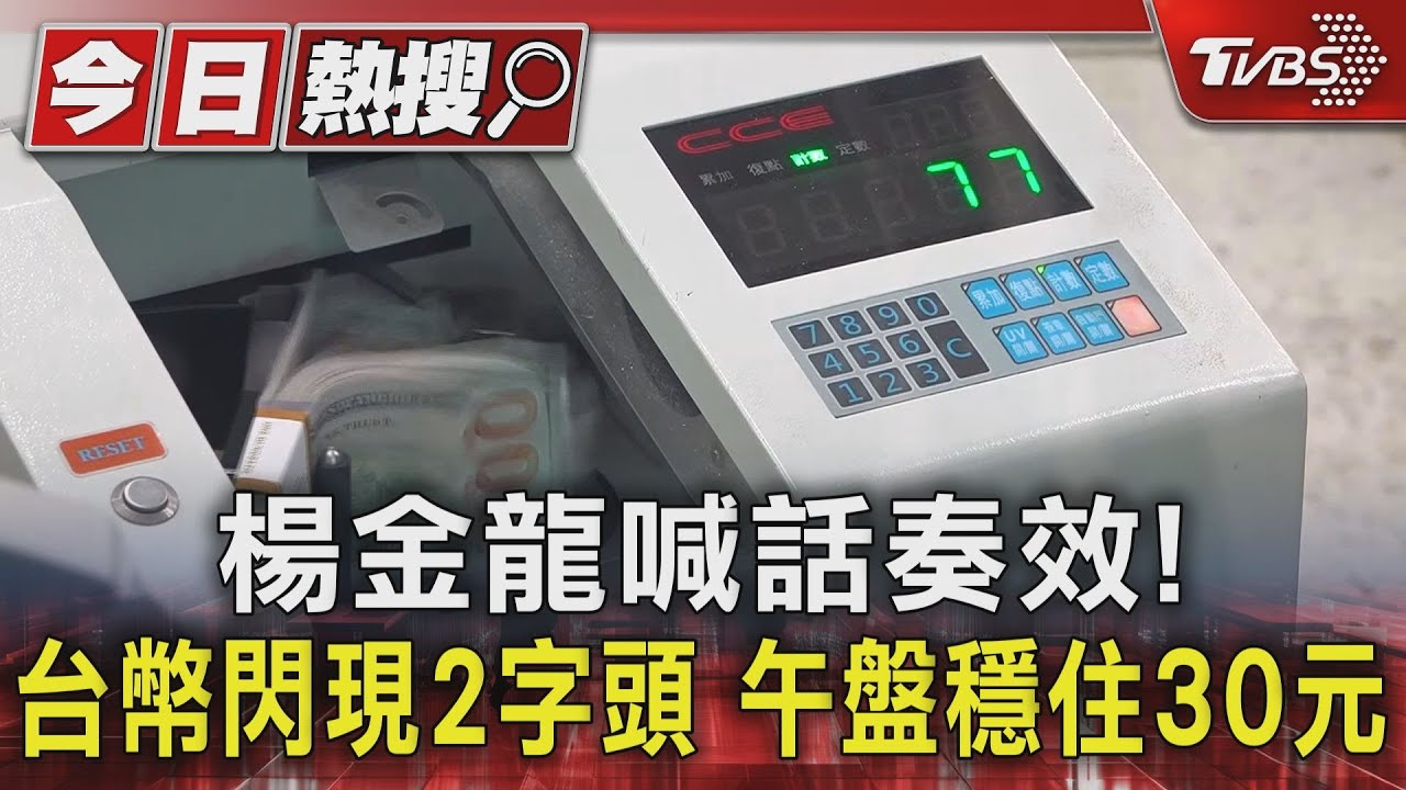 楊金龍喊話奏效! 台幣閃現2字頭 午盤穩住30元｜TVBS新聞 @TVBSNEWS01│TVBS新聞網