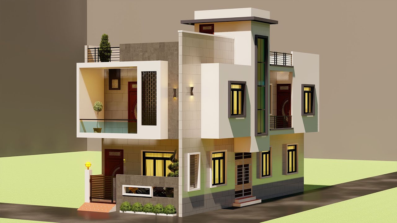 5 Bedroom Corner House design,18x42 Ghar Ka Naksha,Duplex Corner House ...
