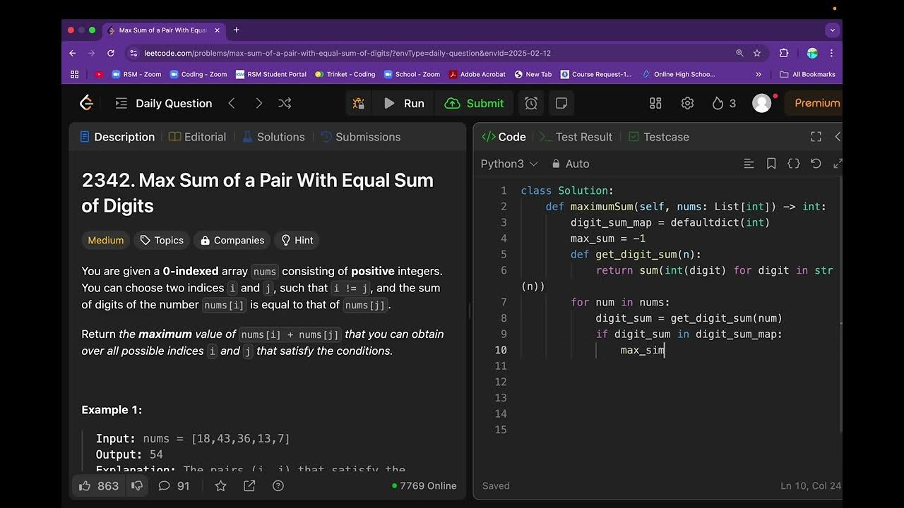 Max Sum of a Pair With Equal Sum of Digits - YouTube