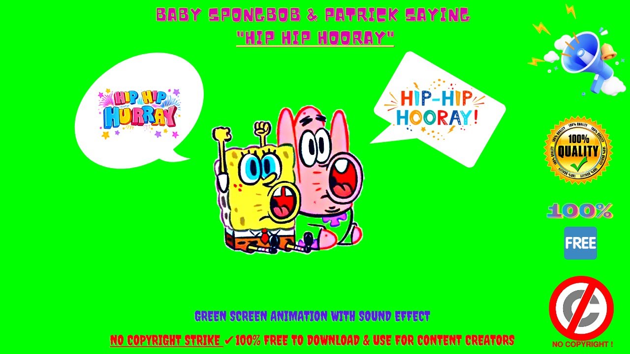 Baby Spongbob & Patrick Saying "Hip Hip Hooray"🔥Green Screen Animation ...