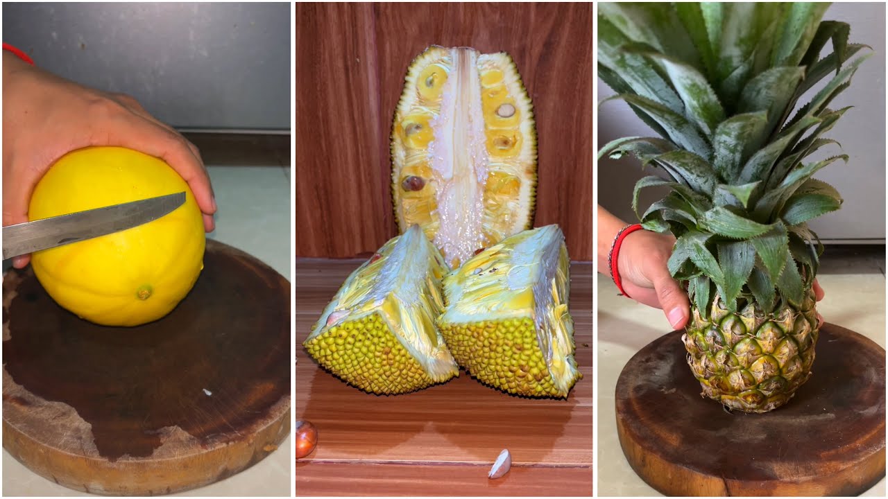 Satisfying fruits cutting ASMR / Melon Jackfruit Pineapple - YouTube