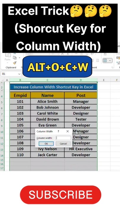 ExcelTrick🤔#Shortcut Key for Column Width in Excel#exceltips#excel#exceltutorial#excelshorts# ...