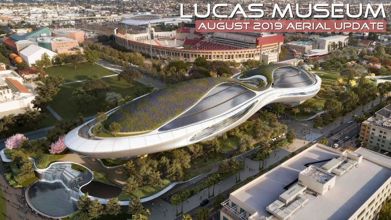 Lucas Museum Aerial Update next to LA Coliseum August 2019 - YouTube